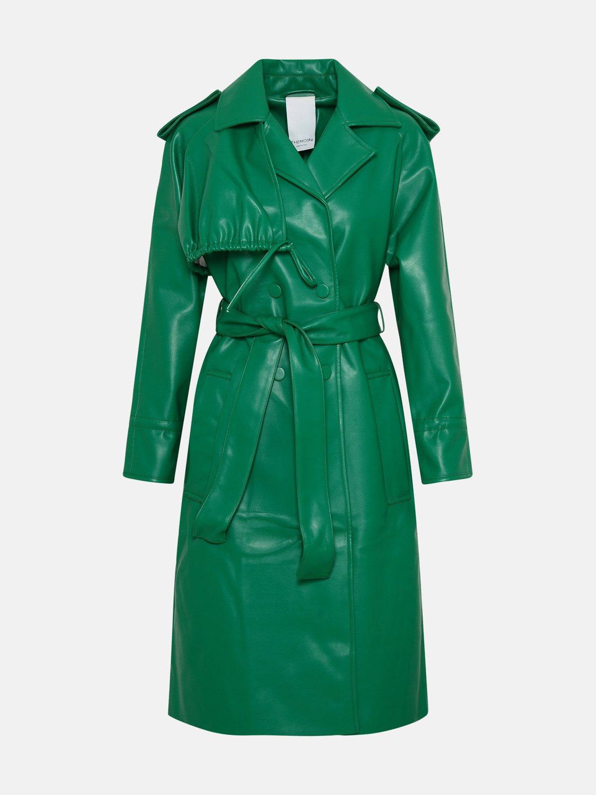 Themoirè Green Polyester Basic Trench Coat | ModeSens